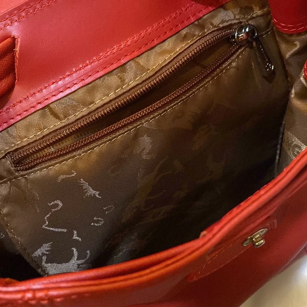 Longchamp | Bags | Longchamp Womens Red Le Pliage Leather Backpack ...